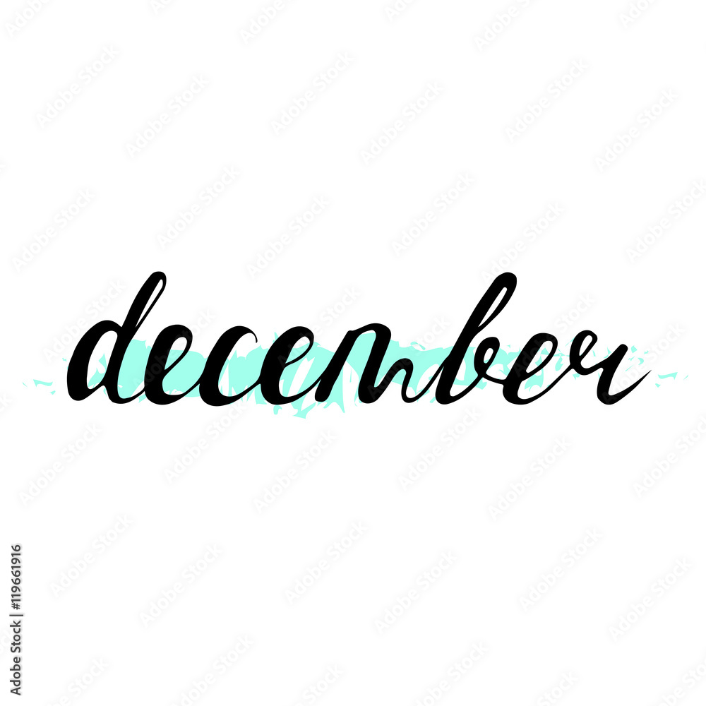 December ink hand drawn calligraphy. painted isolated on white ...