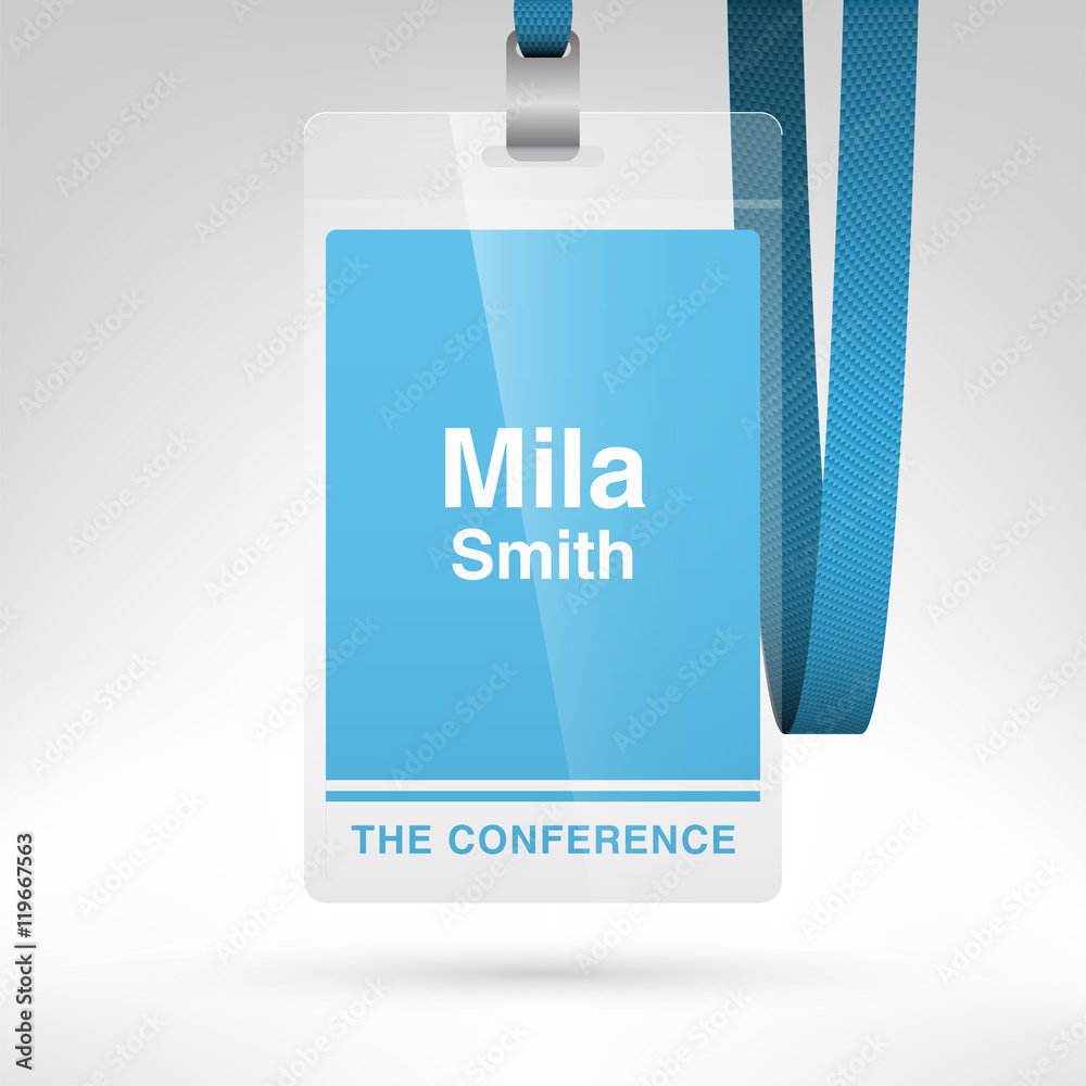 Conference badge with name tag placeholder. Blank badge template in ...