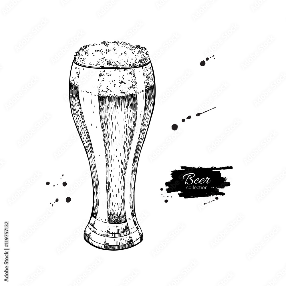 Glass of beer sketch style vector illustration. Hand drawn isolated ...
