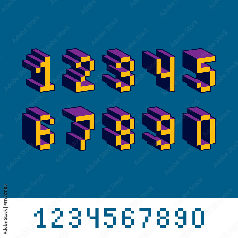 Cybernetic 3d numbers, pixel art vector numeration. Pixel design Stock ...