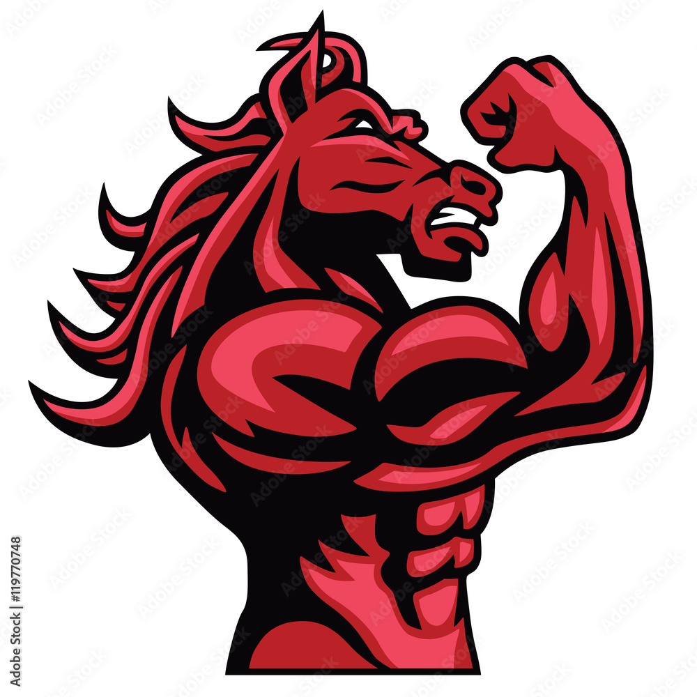Red Horse Bodybuilder Posing His Muscular Body Vector Mascot Stock ...