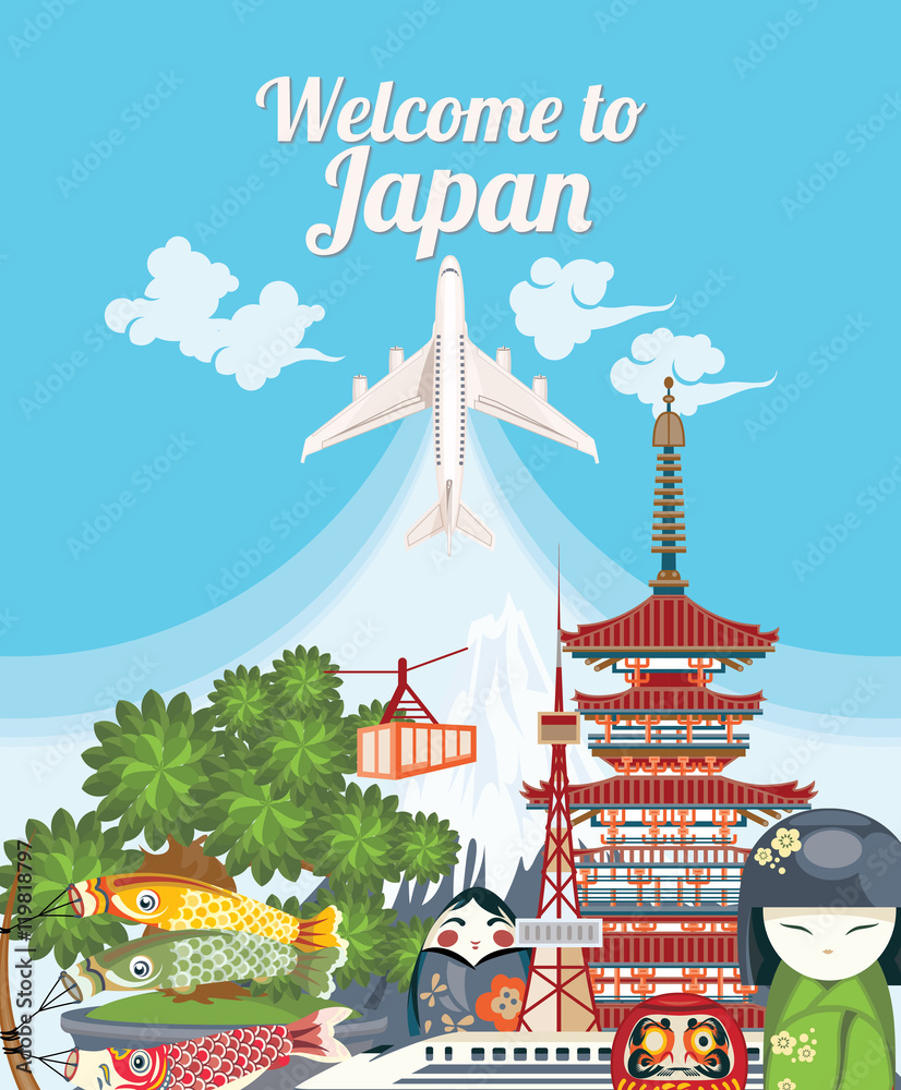 Welcome to Japan. Travel Japanese landmarks. Japanese vector icons ...