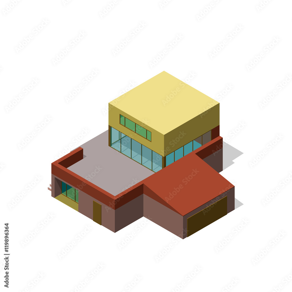 Modern house. Isolated on white. 3d Vector illustration.Isometri Stock ...