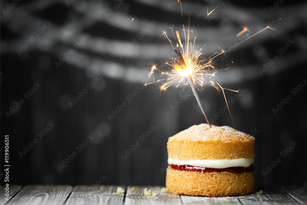 Birthday cake with sparkler Stock Photo | Adobe Stock