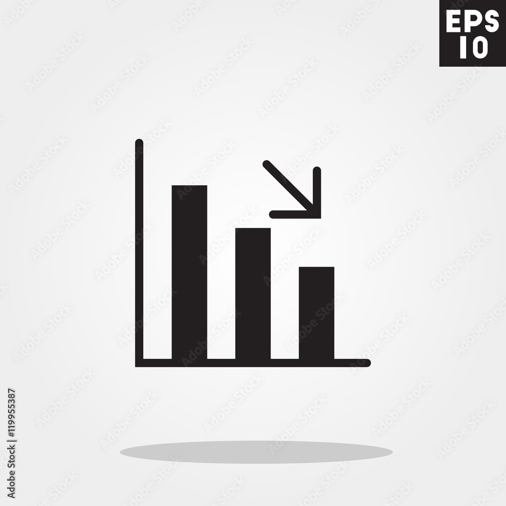 Down chart icon in trendy flat style isolated on grey background. Down ...