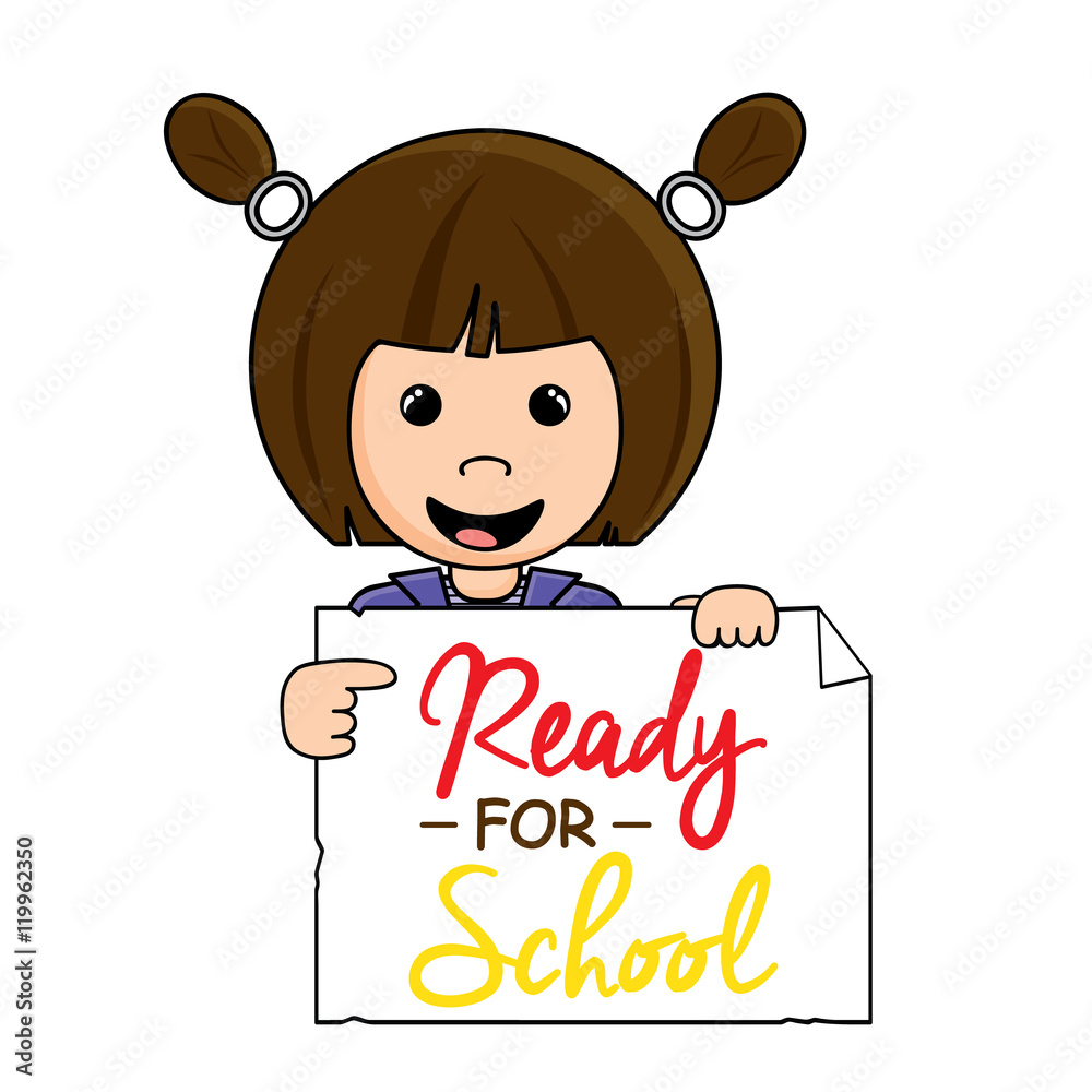 Cute little brunette girl holding a Ready for School sign Stock Vector ...