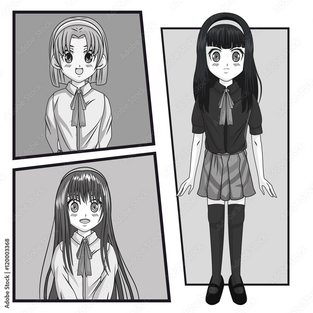 Cartoon and student girl kid. Anime and manga theme. Comic with bubbles ...