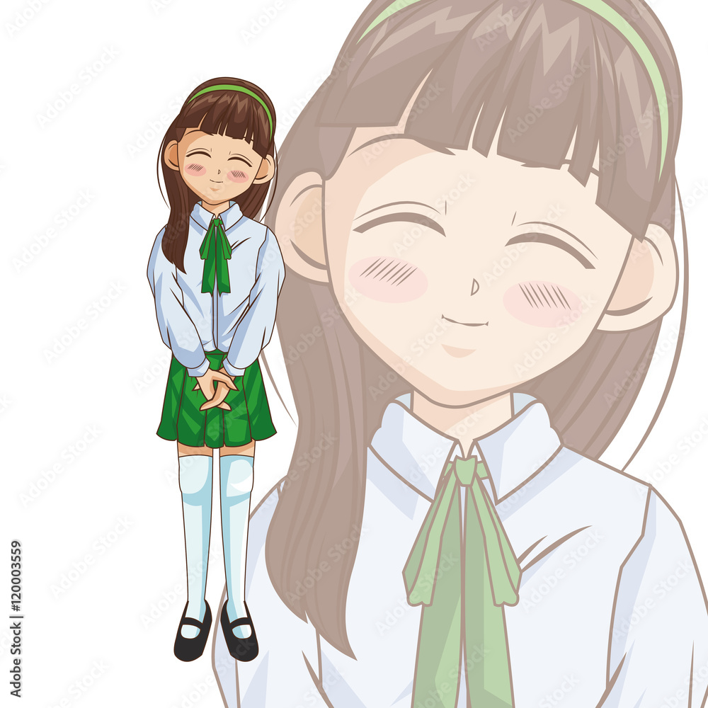 Cartoon and happy student girl kid. Anime manga and comic theme ...