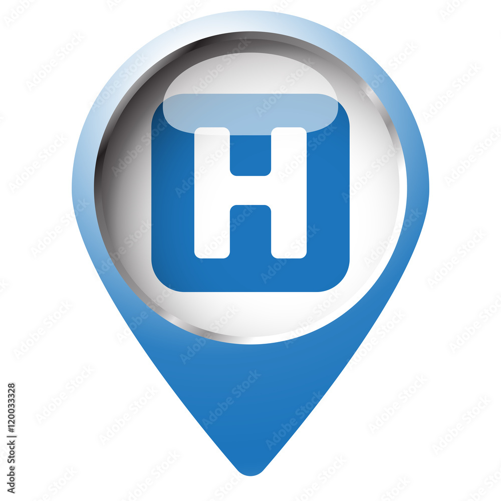 Map pin symbol with Helicopter Platform icon. Blue symbol on whi Stock ...