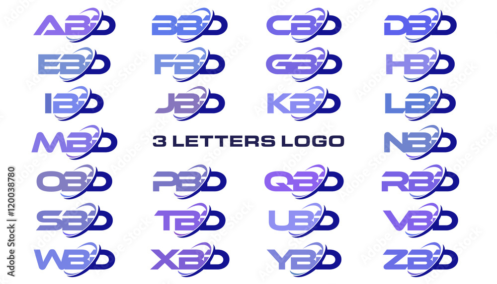 3 letters modern generic swoosh logo ABD, BBD, CBD, DBD, EBD, FBD, GBD, HBD, IBD, JBD, KBD, LBD ...