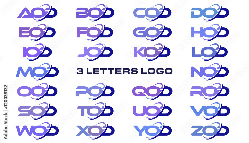3 letters modern generic swoosh logo AOD, BOD, COD, DOD, EOD, FOD, GOD ...