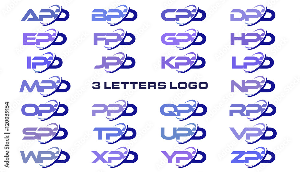 3 letters modern generic swoosh logo APD, BPD, CPD, DPD, EPD, FPD, GPD ...