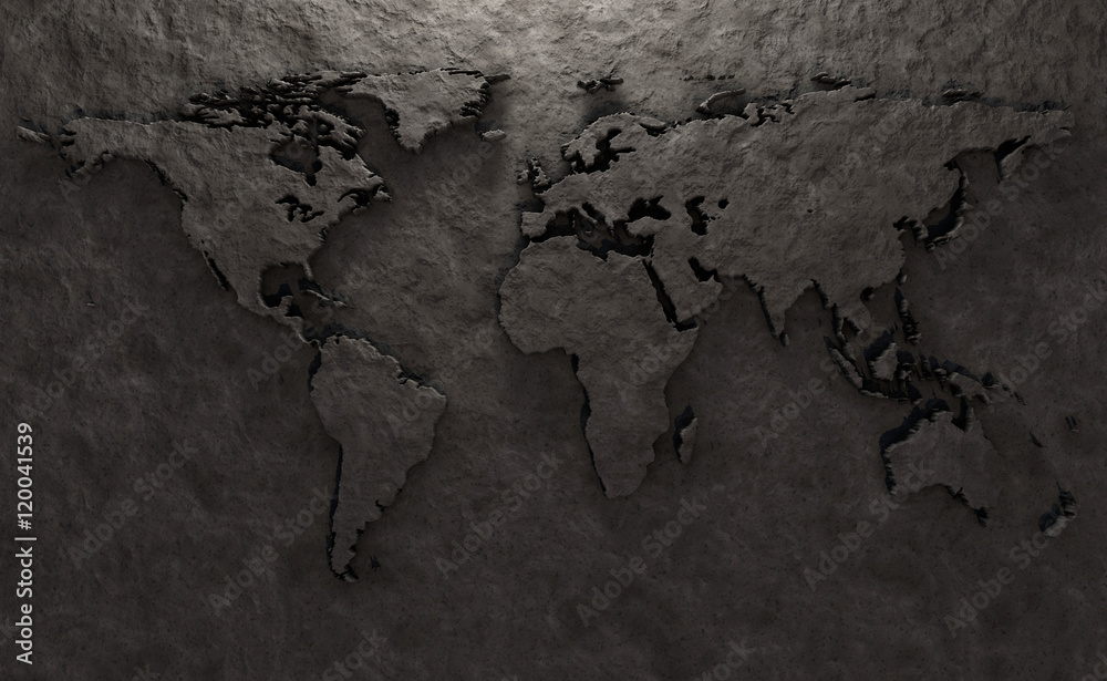 Stone relief of a world map Stock Photo | Adobe Stock