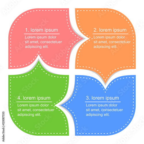 Modern infographics illustration with four columns, dotted borders ...