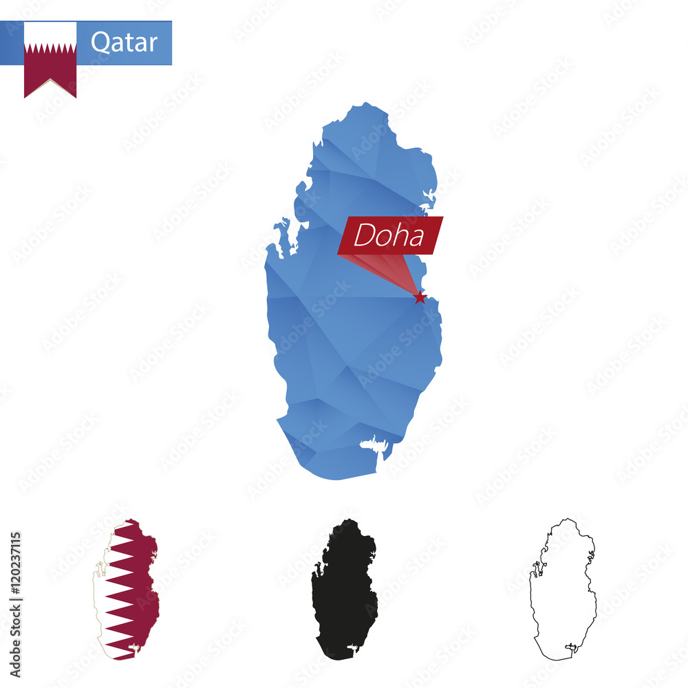 Qatar blue Low Poly map with capital Doha. Stock Vector | Adobe Stock
