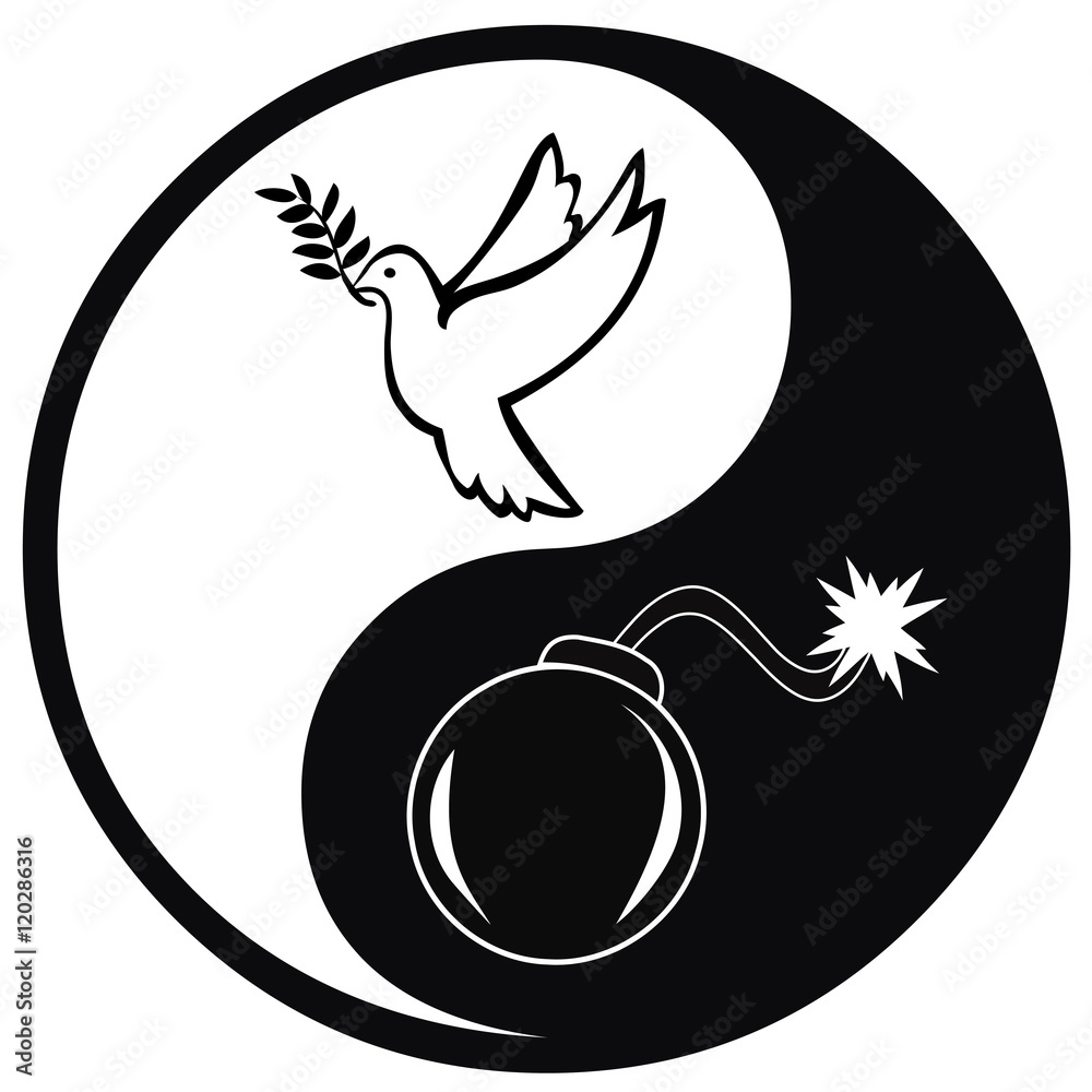 Peace and War. Symbol and concept sign for pacifism versus warfare ...