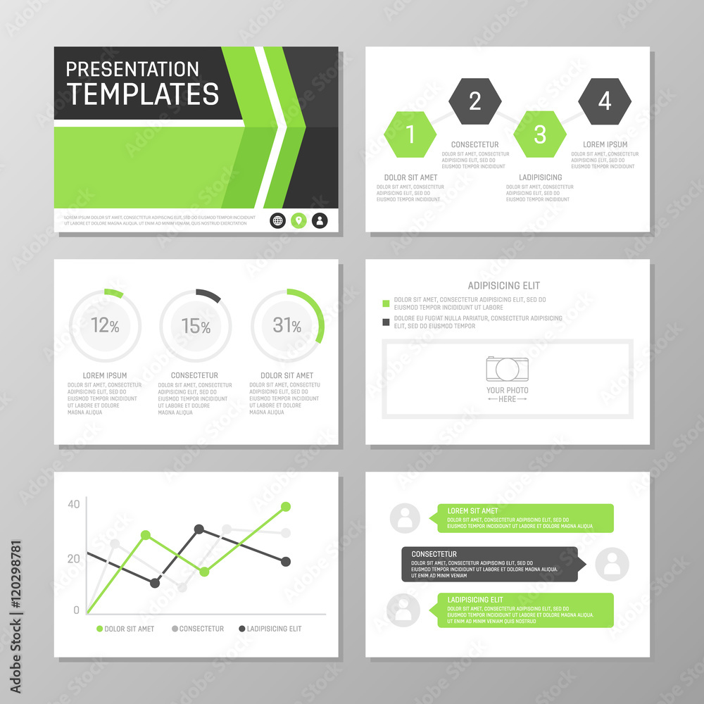 Set of green and gray template for multipurpose presentation slides ...