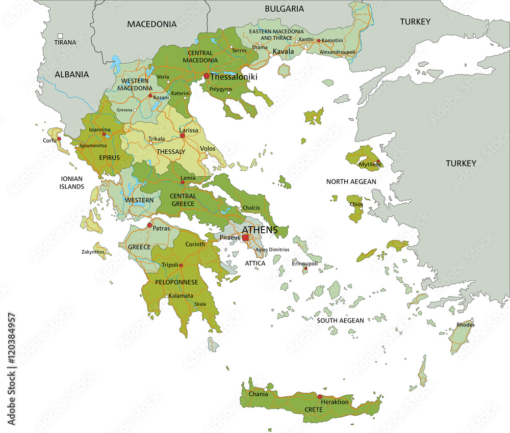Highly detailed editable political map with separated layers. Greece ...