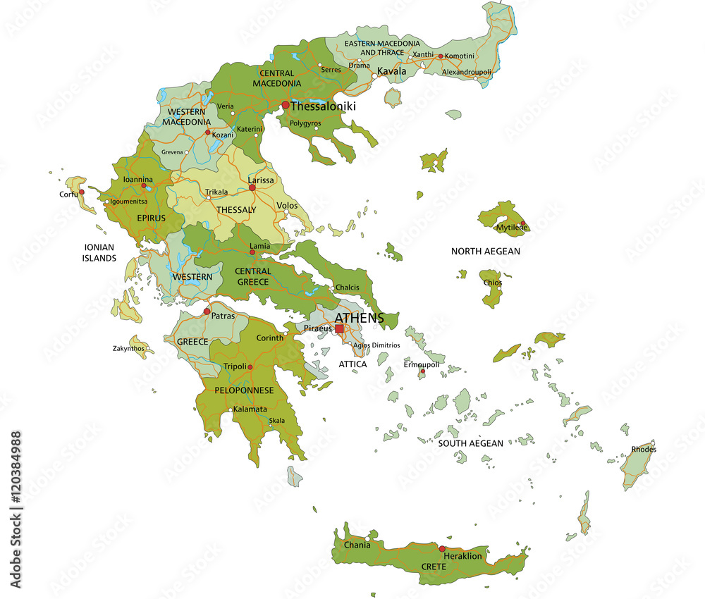Highly detailed editable political map with separated layers. Greece ...