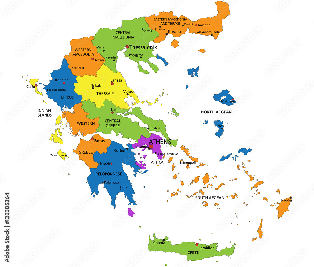 Colorful Greece political map with clearly labeled, separated layers ...