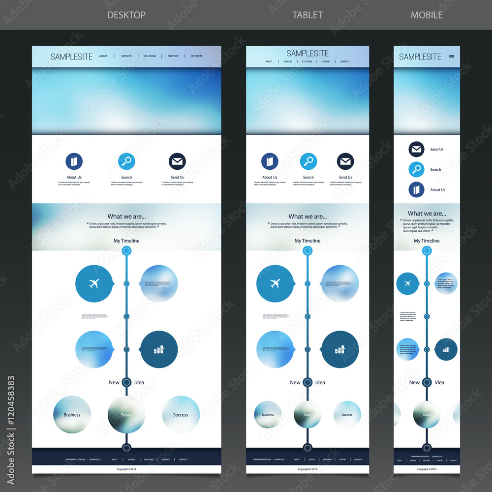 One Page Website Template and Different Header Designs with Blurred ...