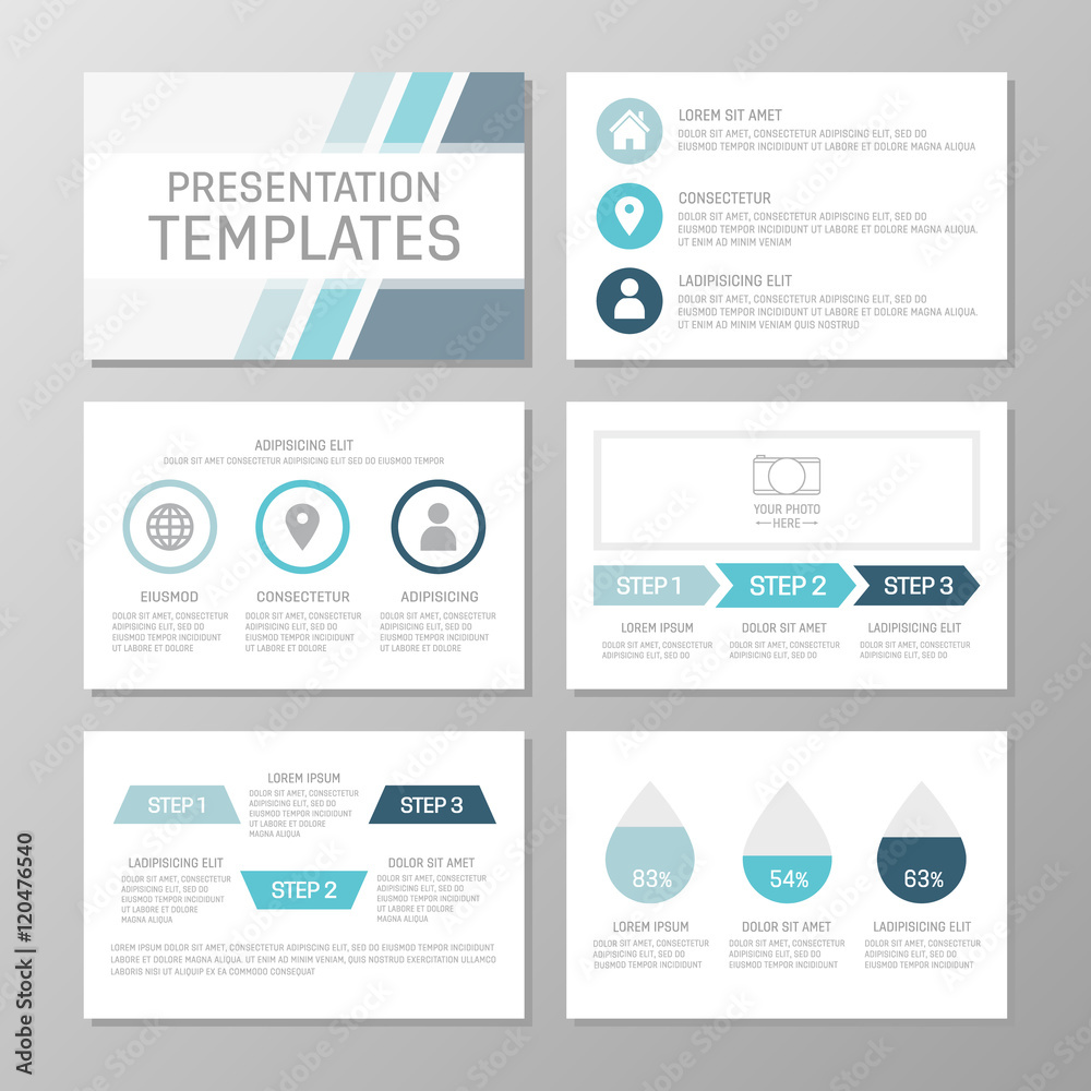 Set of blue template for multipurpose presentation slides. Leaflet ...
