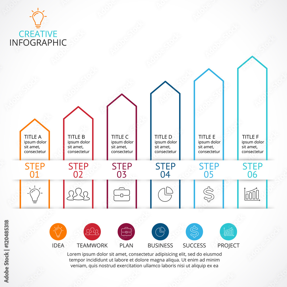 Vector up arrows linear infographic, diagram stairs chart, graph ...