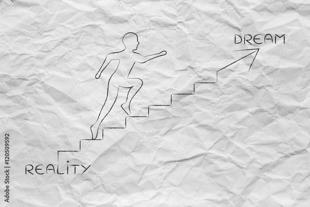 Stock-Illustration „reality or dream, man climbing stairs metaphor ...