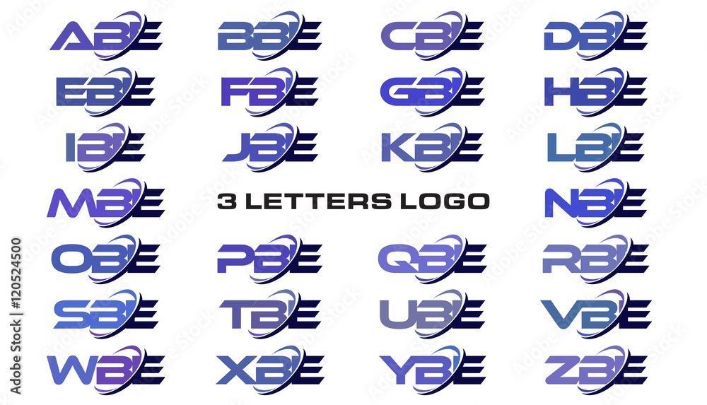 3 letters modern generic swoosh logo ABE, BBE, CBE, DBE, EBE, FBE, GBE ...