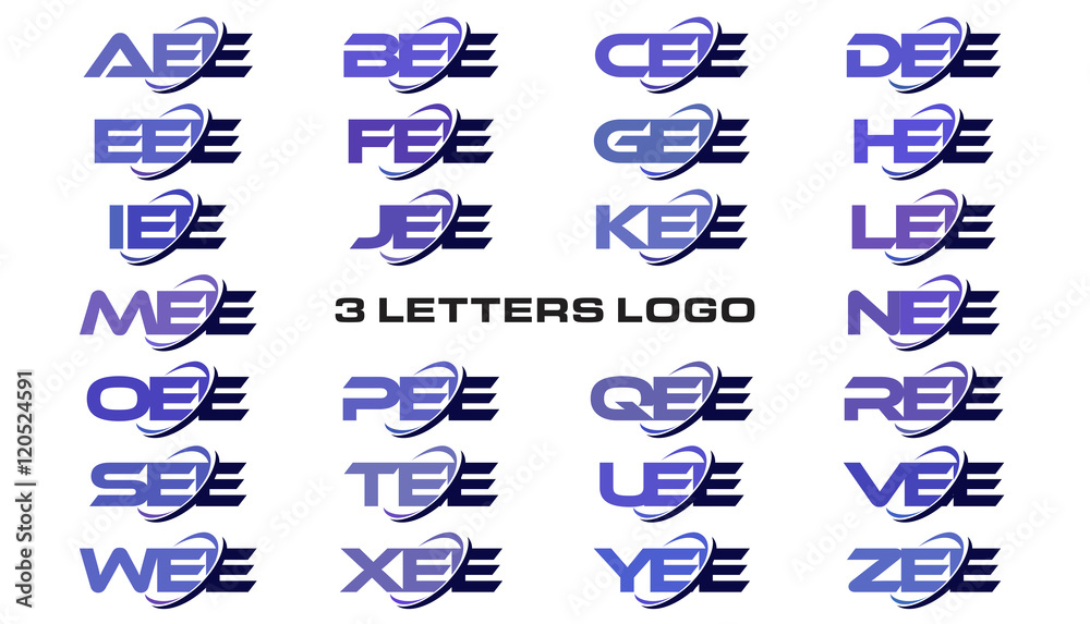 Vector de Stock 3 letters modern generic swoosh logo AEE, BEE, CEE, DEE, EEE, FEE, GEE, HEE, IEE ...
