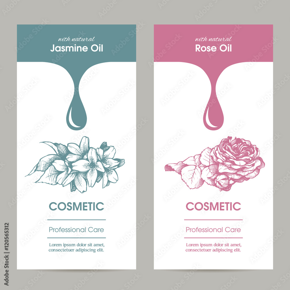 Vector set packaging design for cosmetic with sketch illustration of ...