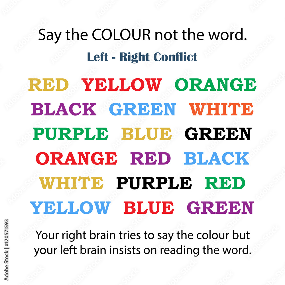 Say the colour not the word - left brain right brain conflict chart ...
