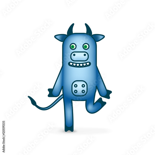 Dancing blue cartoon cow. Vector clip art illustration. Sketch of a ...