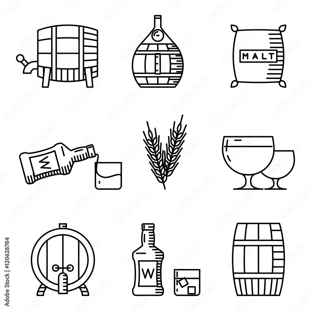Whisky thin line icons. Industry outline vector signs Stock Vector ...