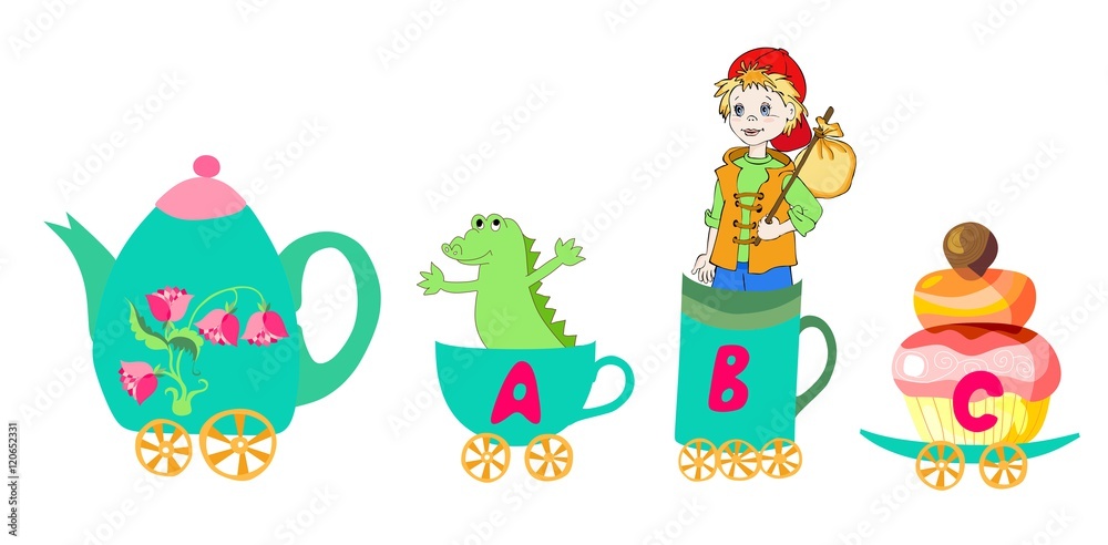 เวกเตอร์ Stock Cute cartoon english alphabet with colorful image ...
