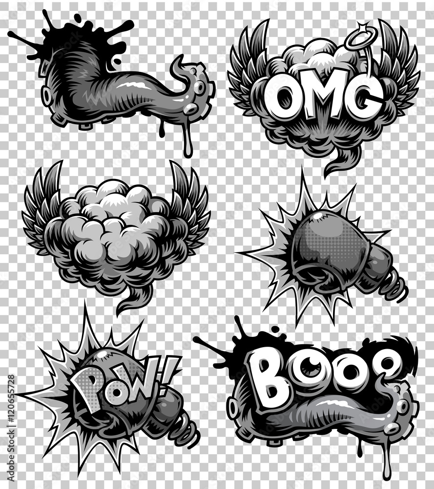 Vector set of monochrome comics icons Stock Vector | Adobe Stock