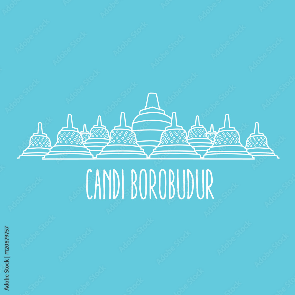 candi borobudur temple in Java island Indonesia line art thin outline ...