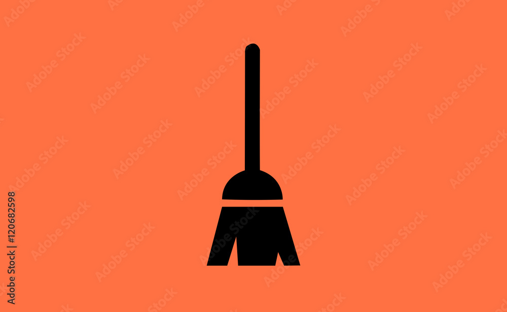 Vector black broom symbol on flat background Stock Vector | Adobe Stock