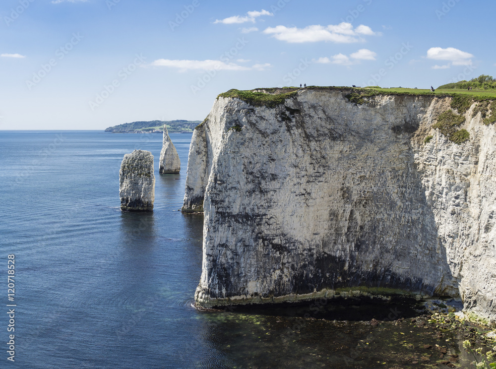 The Chalk cliffs of Ballard Down with The Pinnacles Stack and Stump in ...