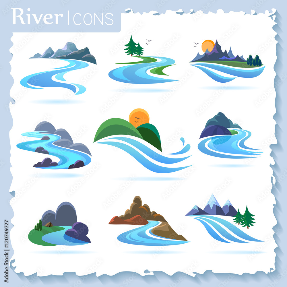 River and landscape icons Stock Vector | Adobe Stock
