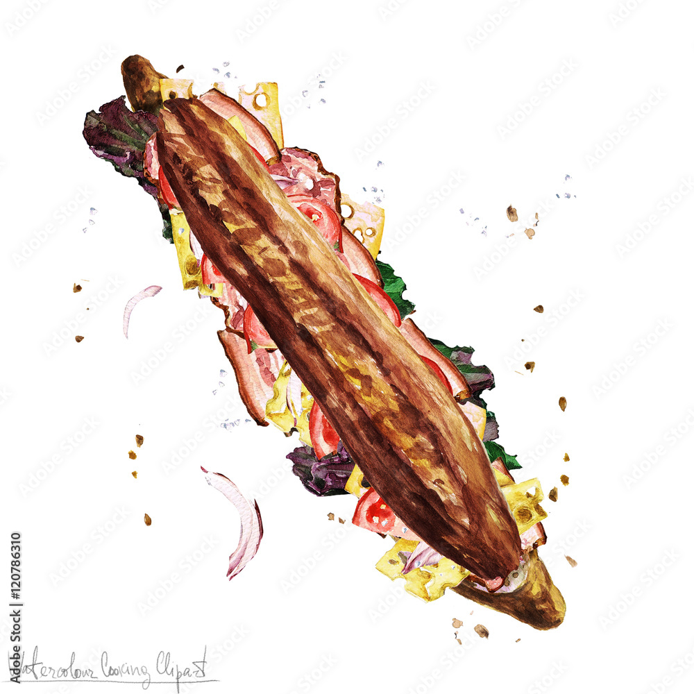 Watercolor Food Clipart - Submarine Sandwich Stock Illustration | Adobe ...