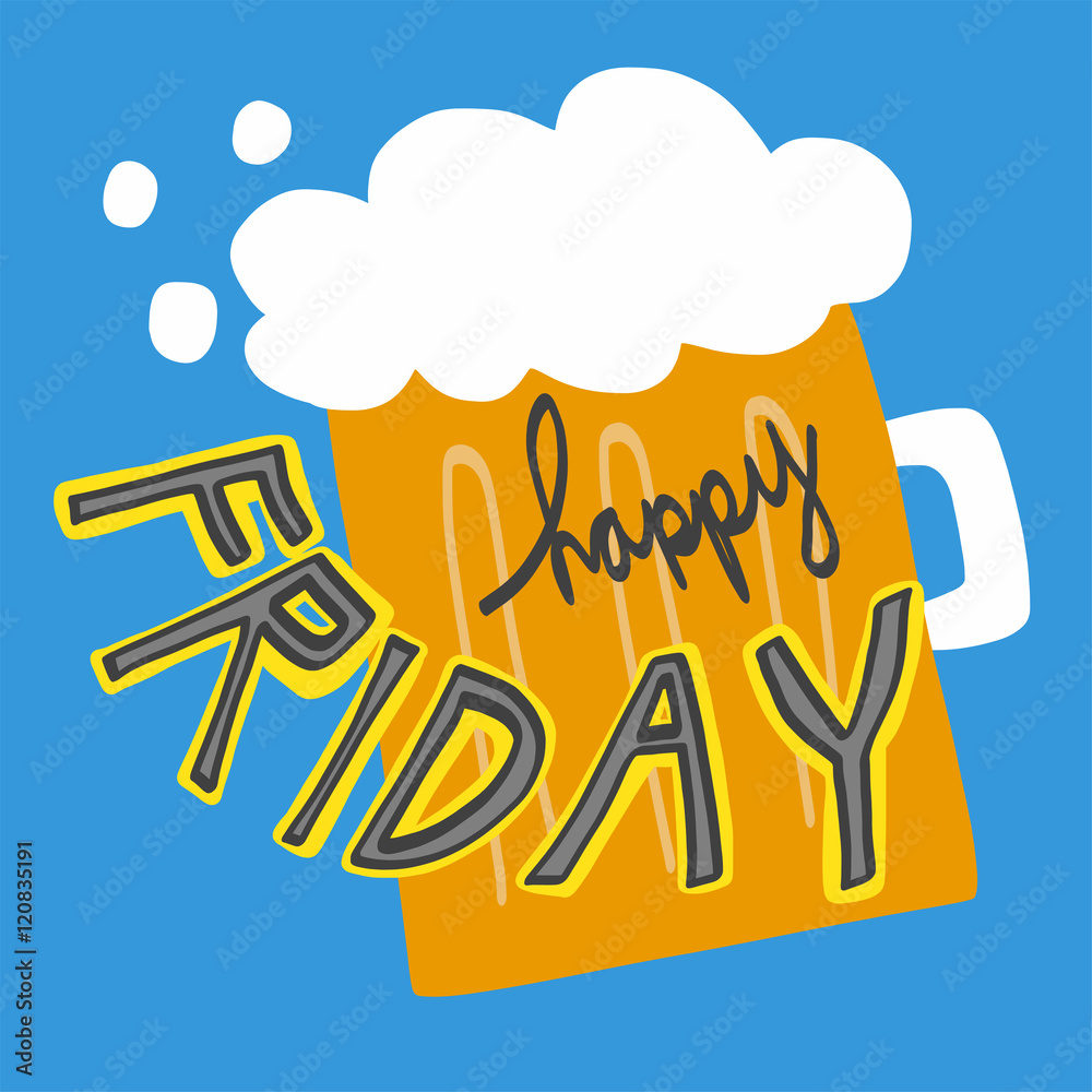 Happy Friday word and beer cartoon illustration Stock Vector | Adobe Stock