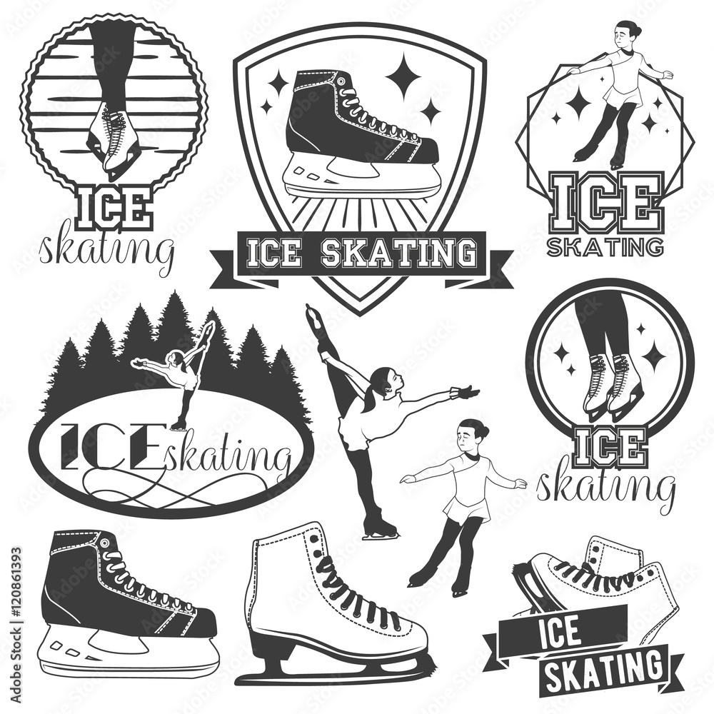 Vector set of ice skating emblems, badges, logos, banners and design ...