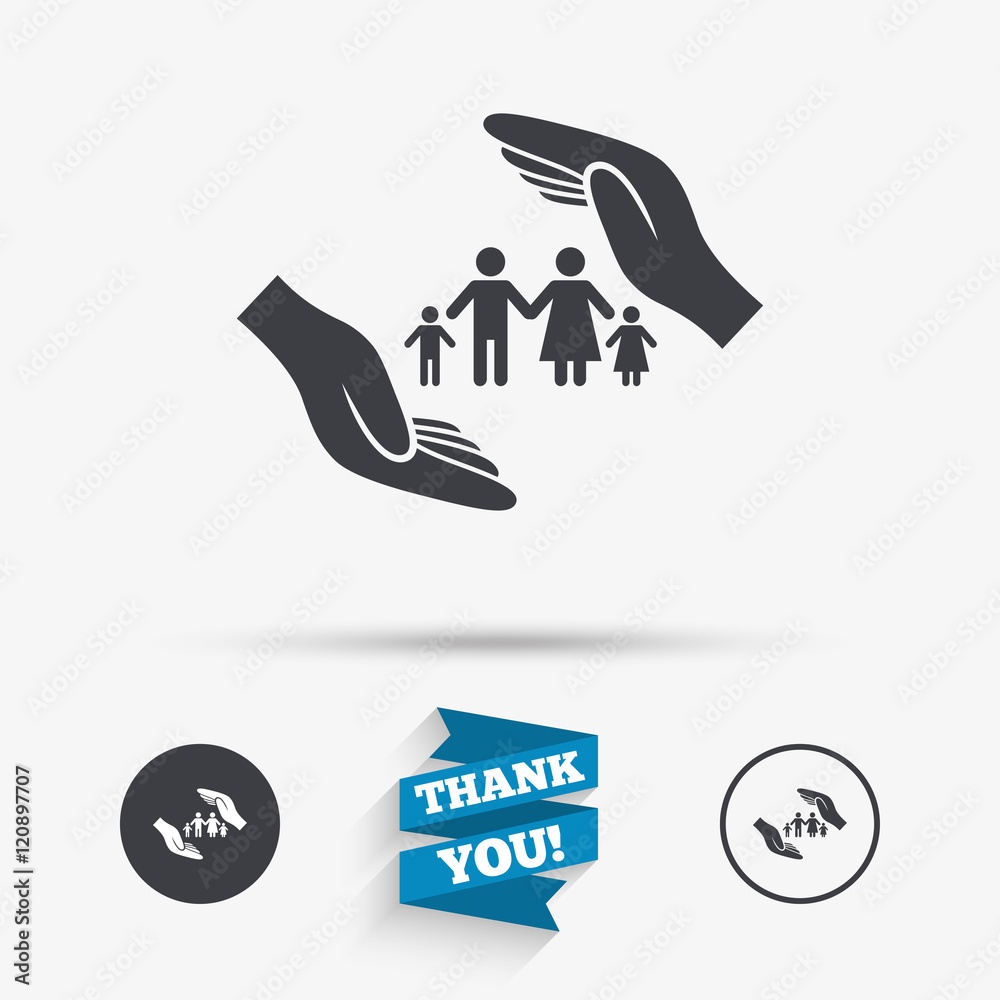 Family life insurance sign icon. Hands protect. Stock Vector | Adobe Stock