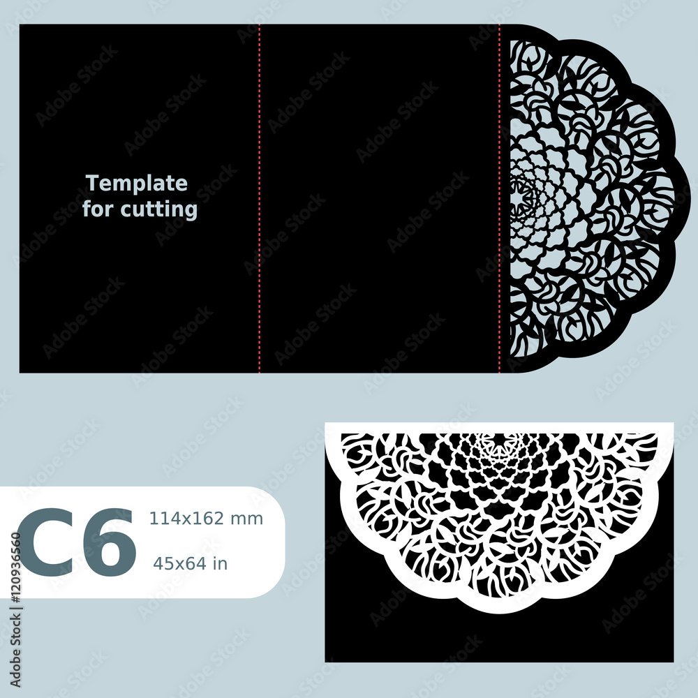 C6 paper openwork greeting card, wedding invitation, template for ...