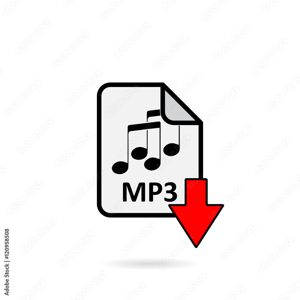 Mp3 file with red arrow download button on white background vector ...