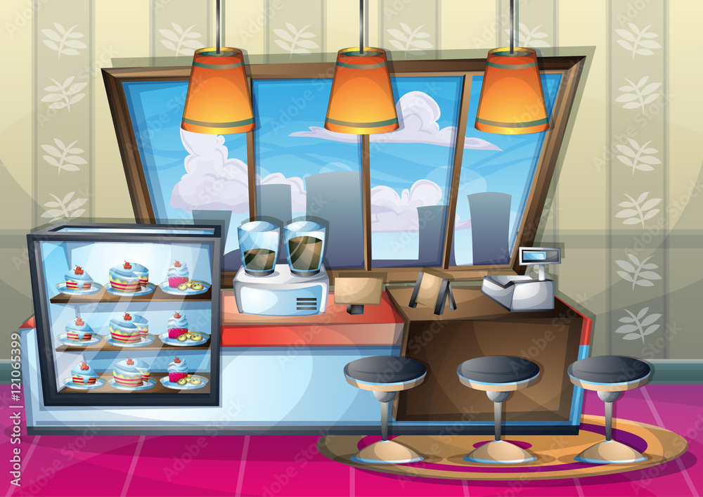 cartoon vector illustration interior cafe room with separated layers in ...