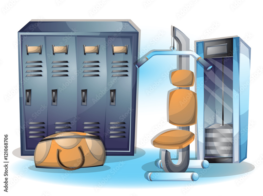 cartoon vector illustration interior fitness room with separated layers ...
