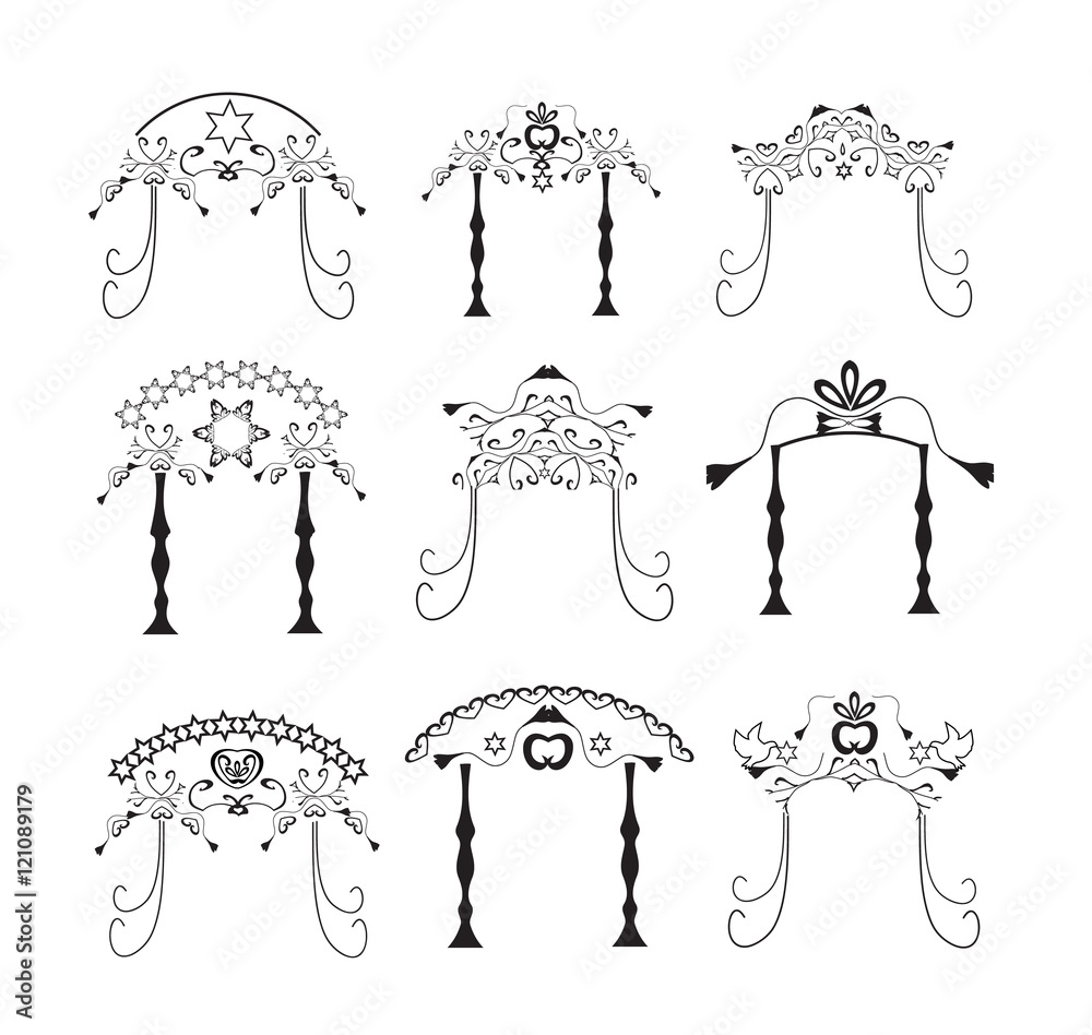 Set of vintage graphic Chuppah. Religious Jewish wedding canopy for ...