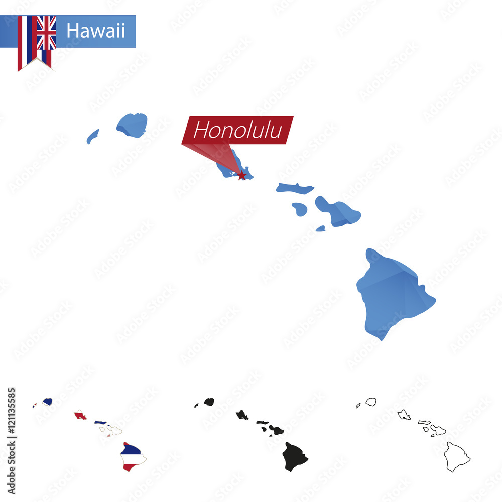 State of Hawaii blue Low Poly map with capital Honolulu. Stock Vector ...